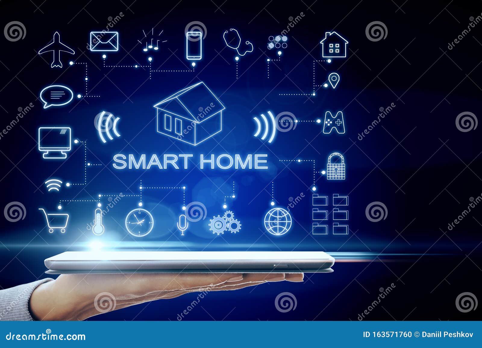 Tablet with Concept of Smart Home Stock Photo - Image of interface ...