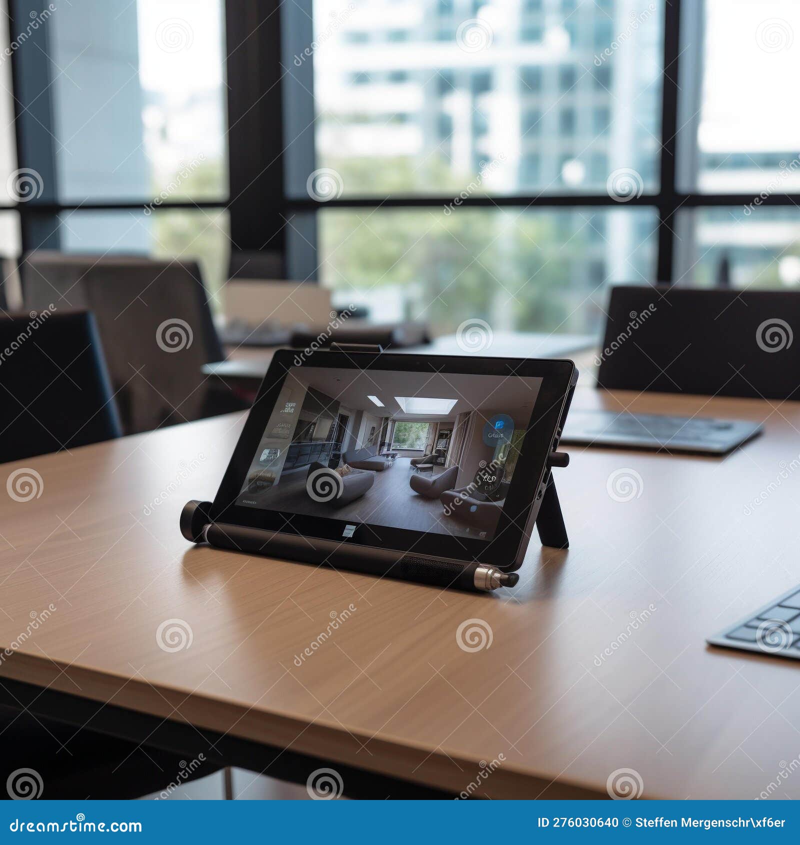 Tablet Connected To Projector on Conference Table Stock Illustration ...