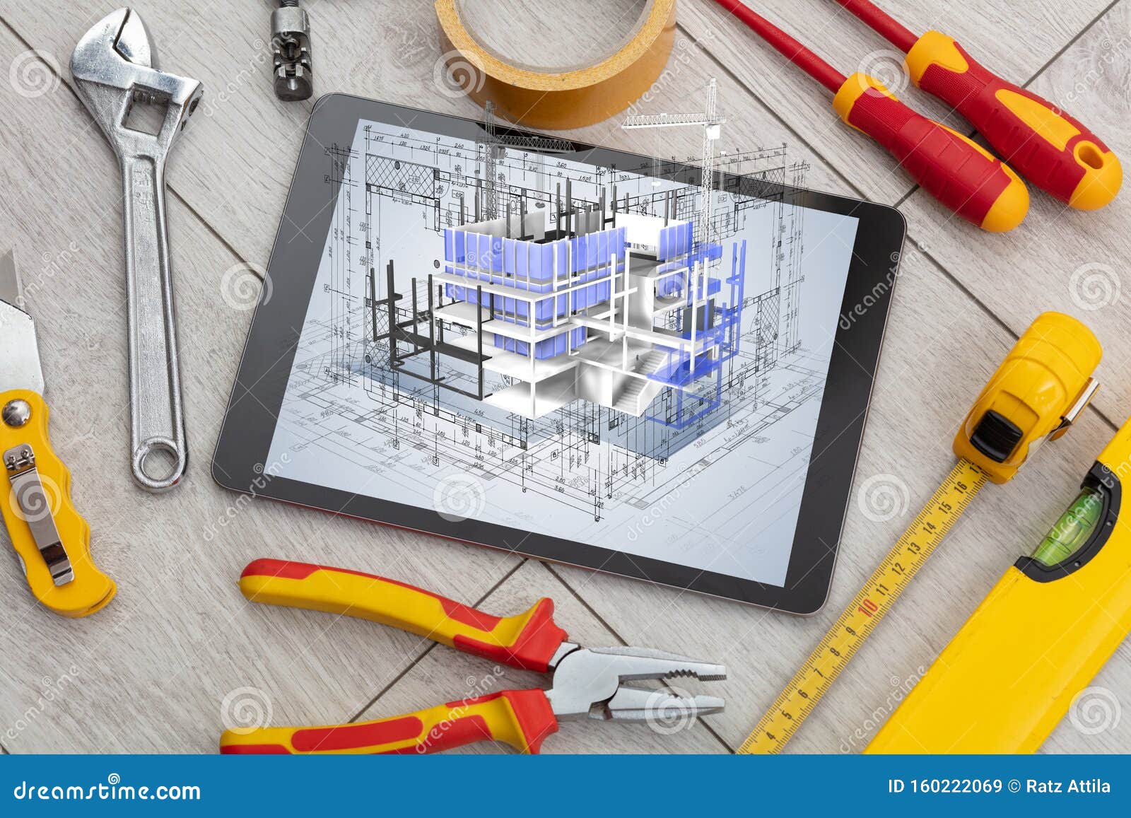 Tablet and Tools with 3d House Plan Concept Stock Image - Image of ...