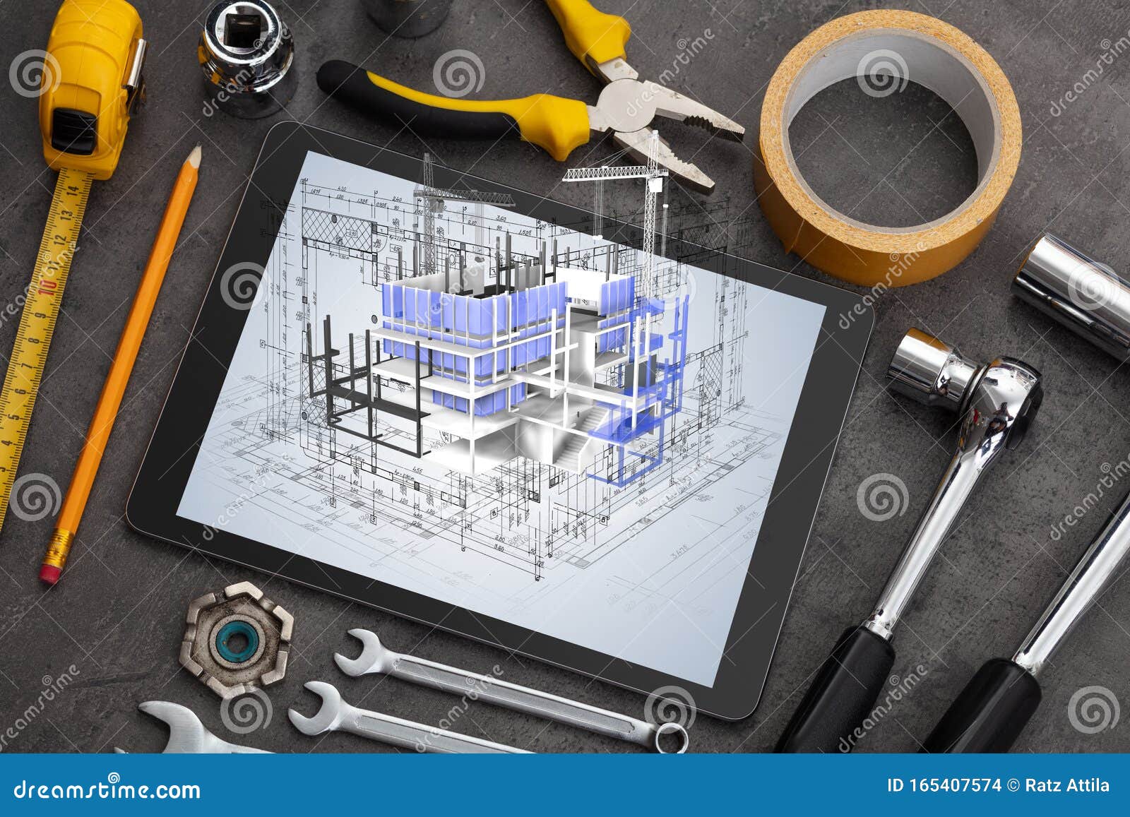Tablet and Tools with 3d House Plan Concept Stock Photo - Image of ...