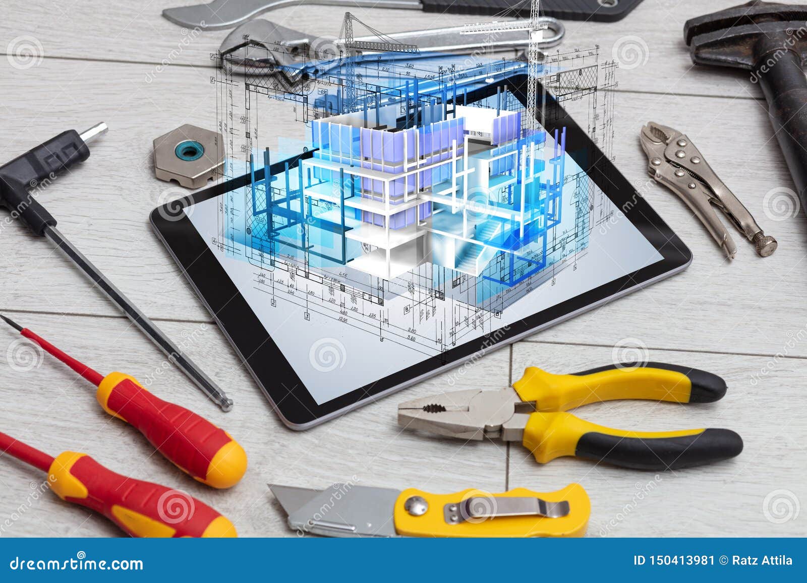 Tablet and Tools with 3d House Plan Concept Stock Image - Image of ...