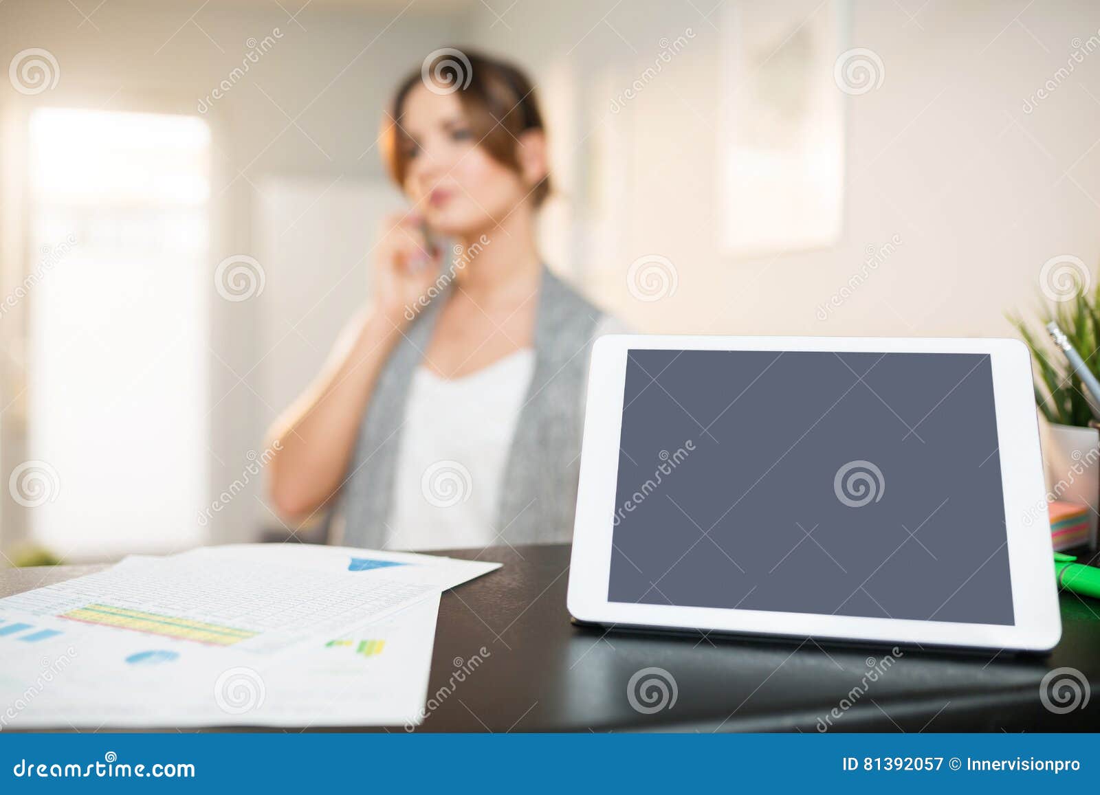 Tablet on counter stock image. Image of desk, modern - 81392057