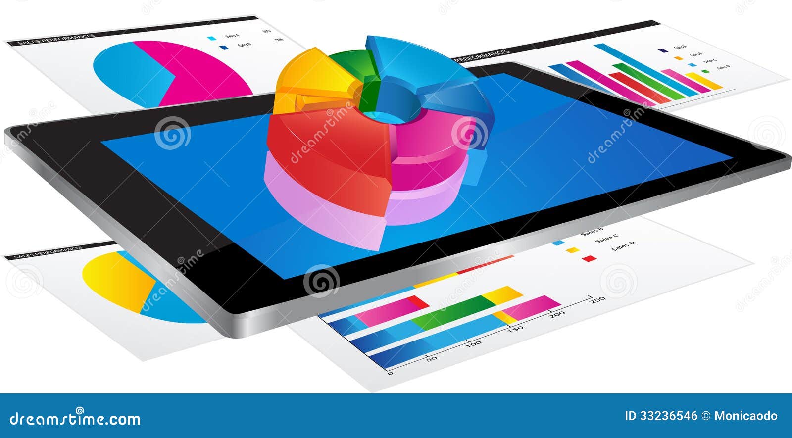 Tablet with 3d graph stock vector. Illustration of modern - 33236546