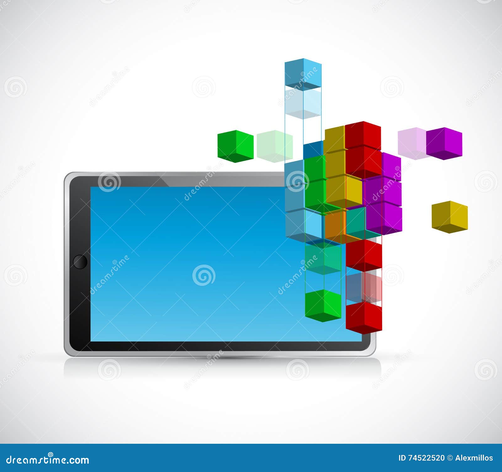 Tablet and 3d Model Cube Illustration Stock Illustration - Illustration ...