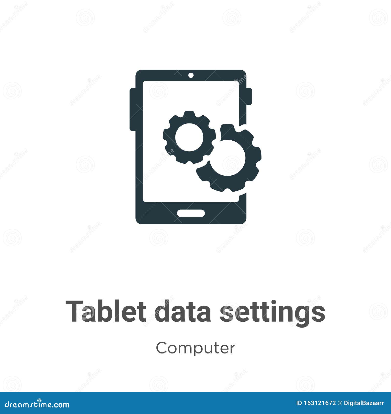 Tablet Data Settings Vector Icon On White Background. Flat Vector ...