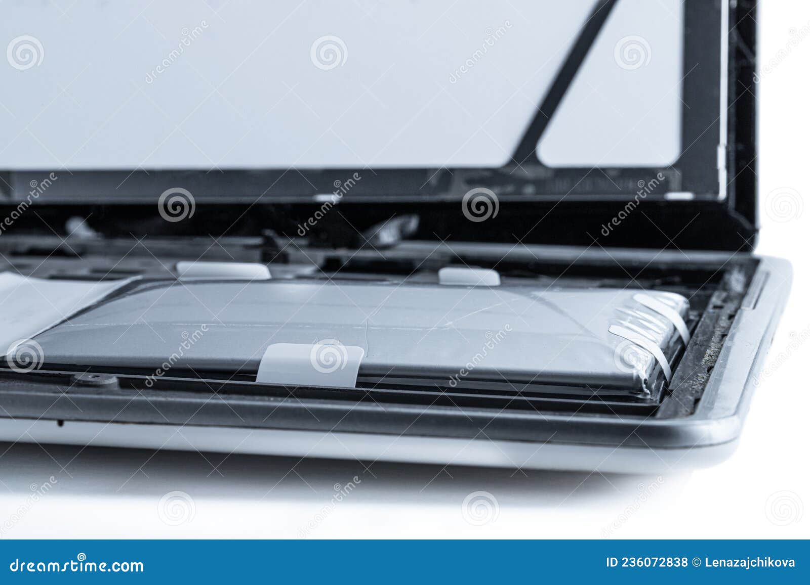 Tablet Destroyed by Exploded Lithium Battery Isolated on White Stock ...