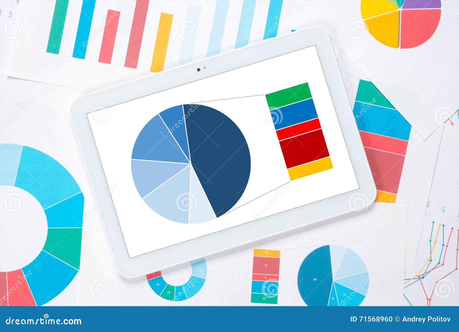 Tablet detailed pie chart stock photo. Image of multicolor - 71568960
