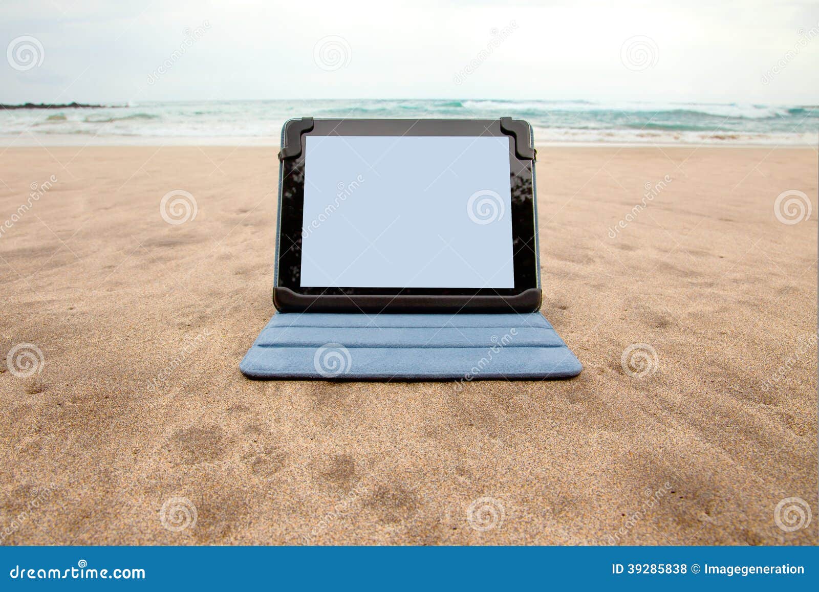 Tablet device on beach stock photo. Image of beach, copyspace - 39285838