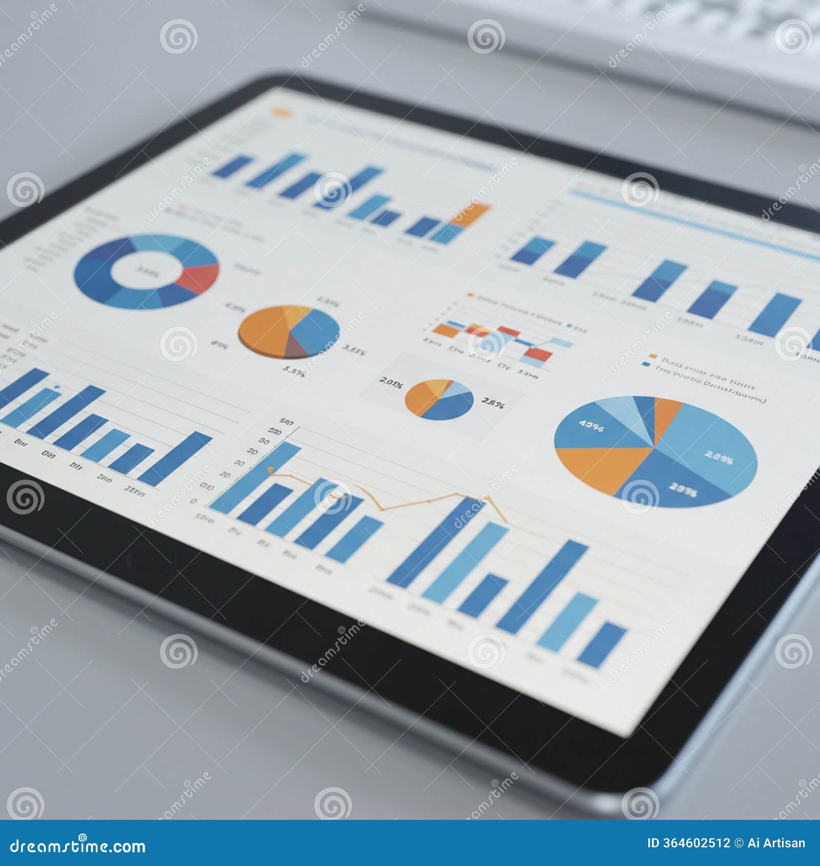 Tablet Displaying Data Visualizations, Including Bar, Pie, And Line Charts. The Charts Stock ...
