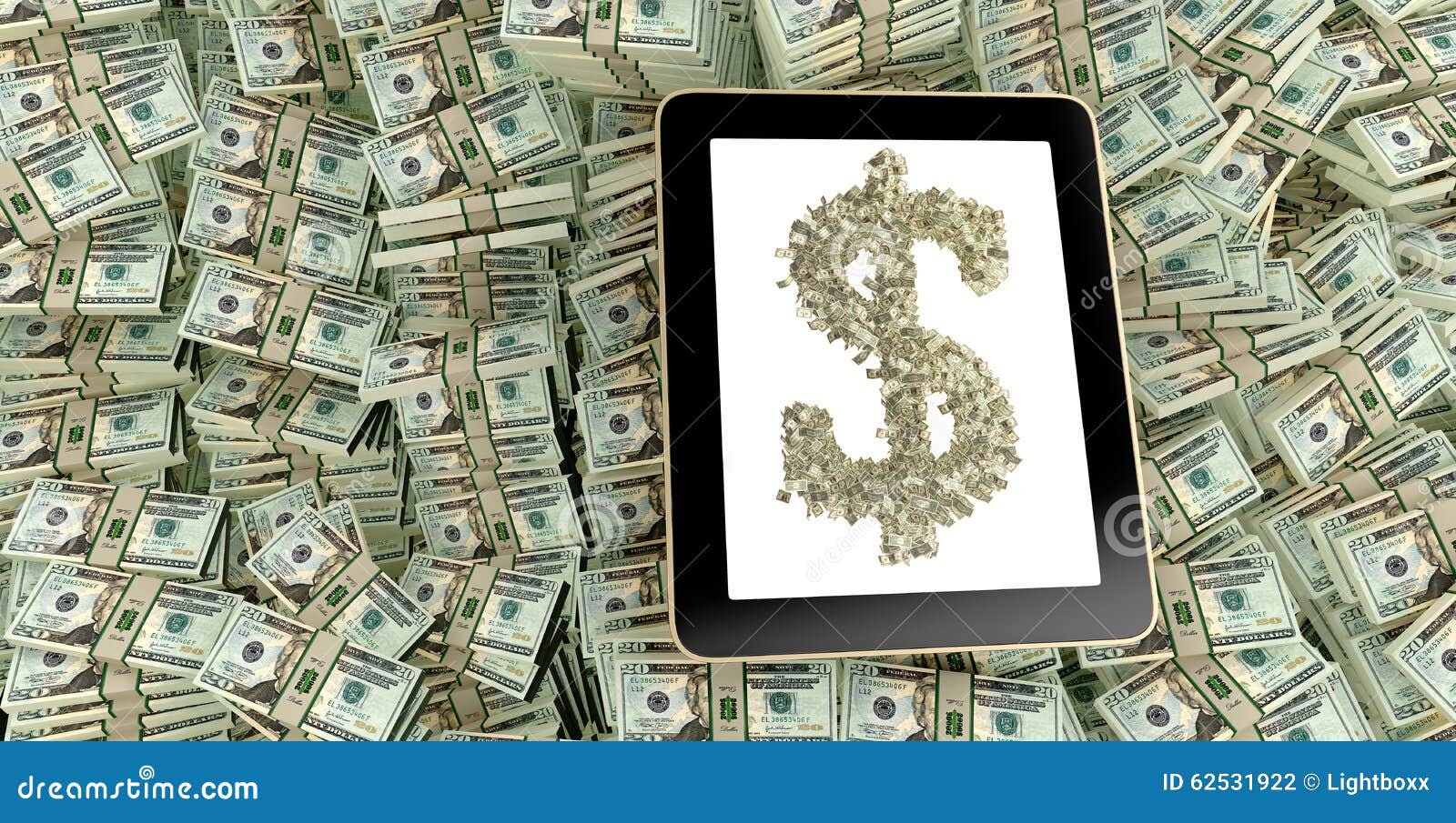 Tablet on 20 Dollar Banknotes Stock Illustration - Illustration of ...