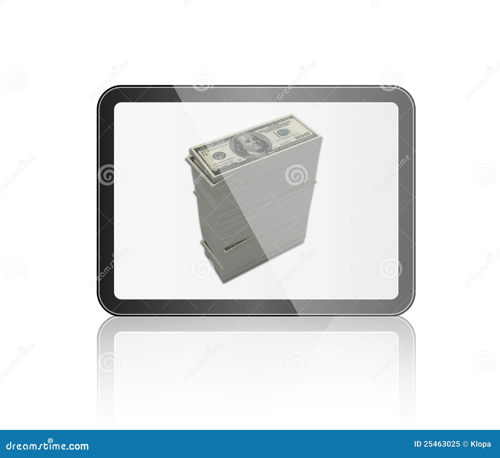 Tablet with Dollar Money stock illustration. Illustration of cash ...