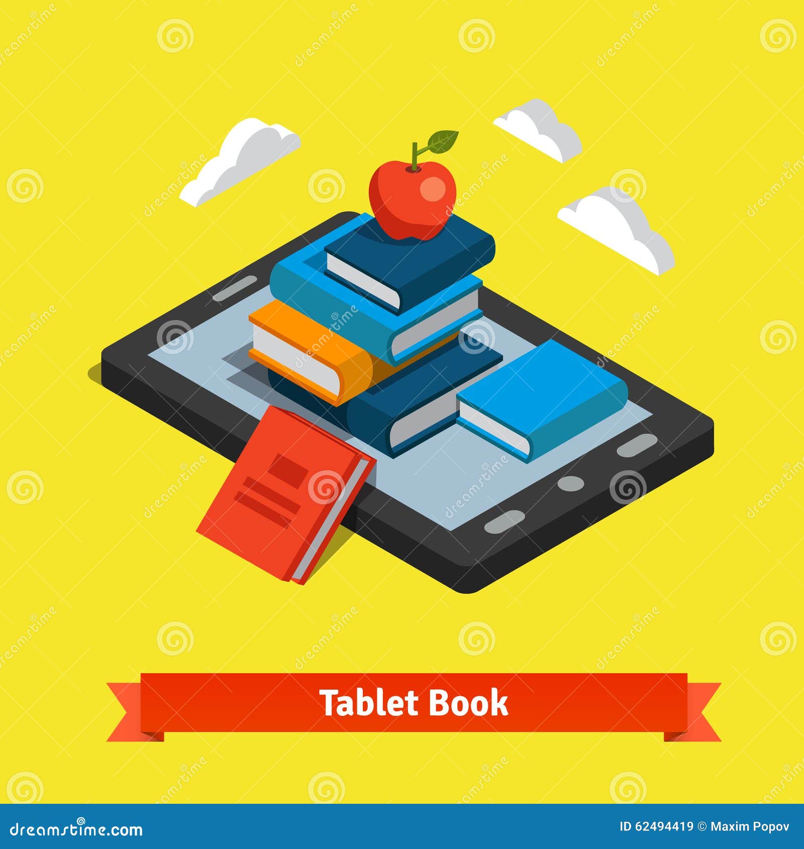 Tablet E-reader Book Reading and Modern Technology Stock Vector ...