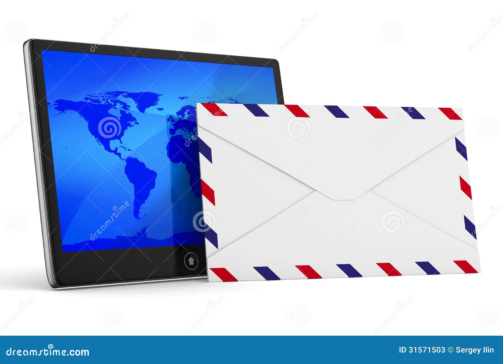 Tablet and Envelope on White Background Stock Illustration ...