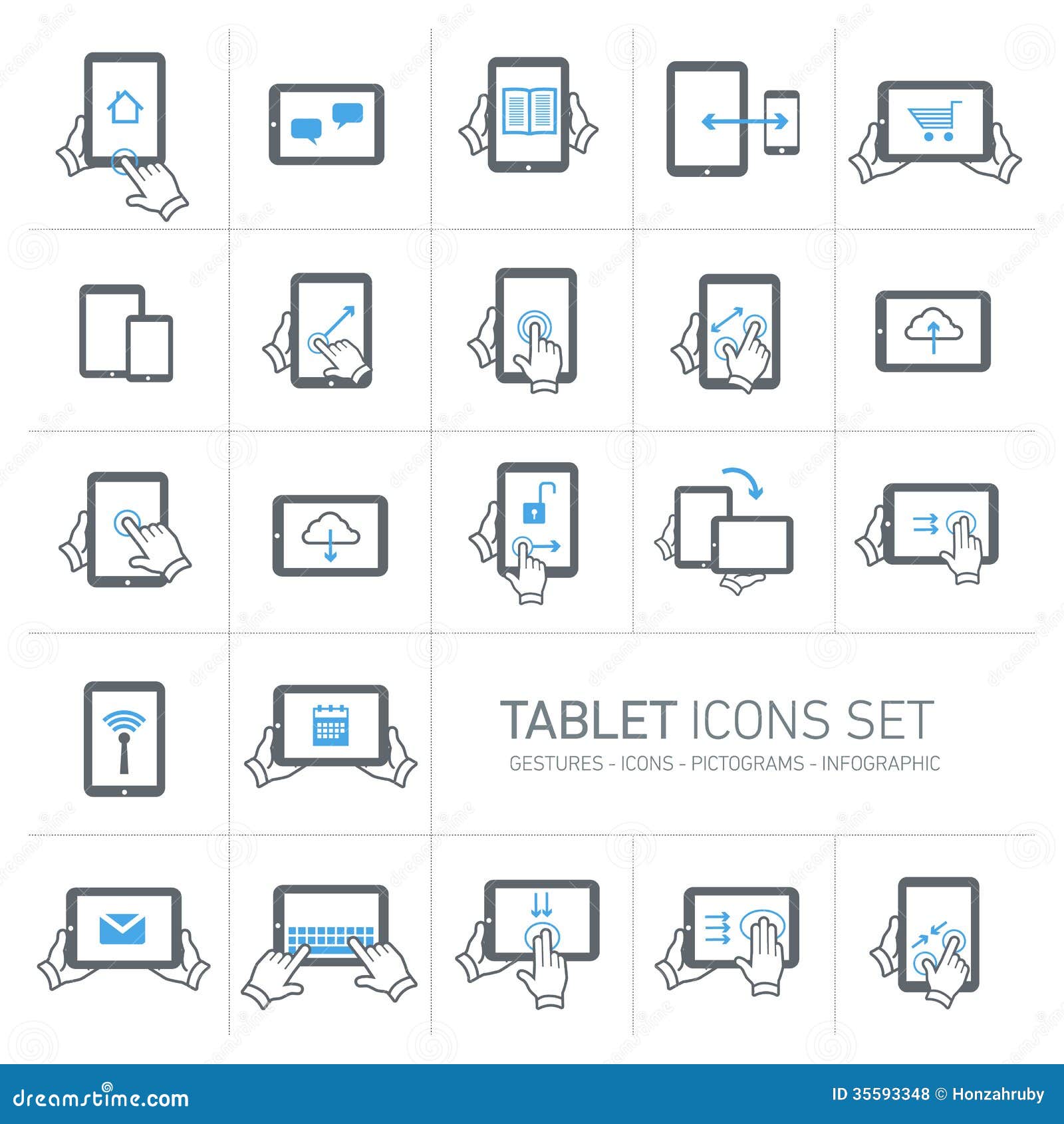 Tablet and Gestures Icons Set Stock Illustration - Illustration of ...