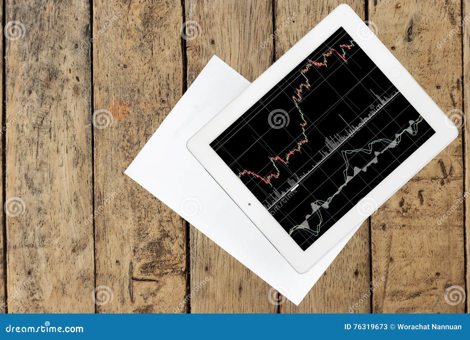 Tablet with Graph and Paper on Wood Table Stock Image - Image of mobile ...