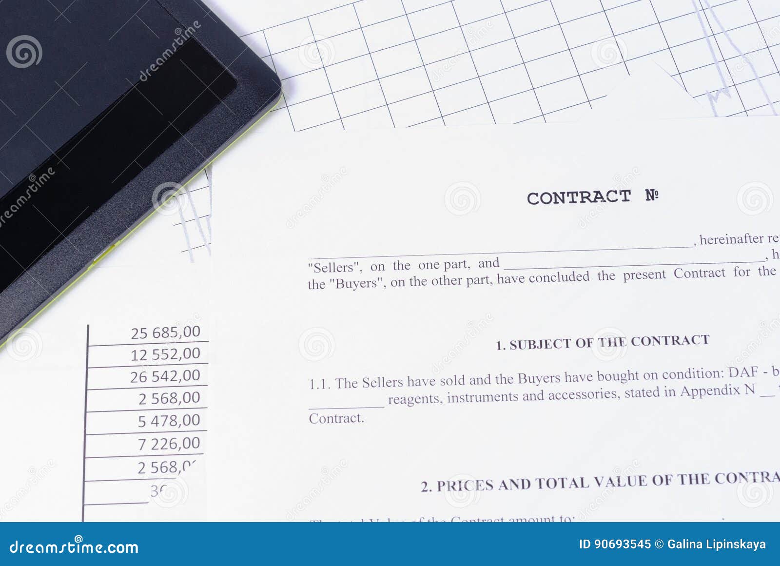 Tablet, the Graphics and the Title Page of the Contract Stock Image ...