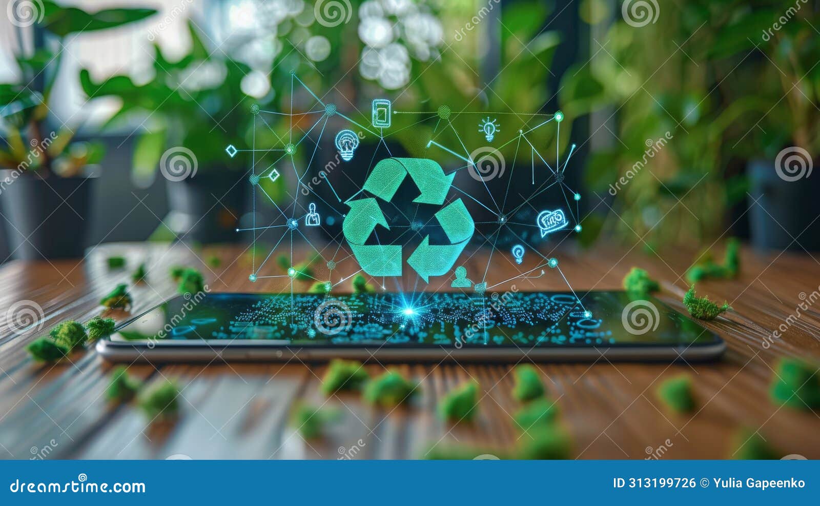 Tablet with Green Recycle Icon Stock Photo - Image of symbol ...