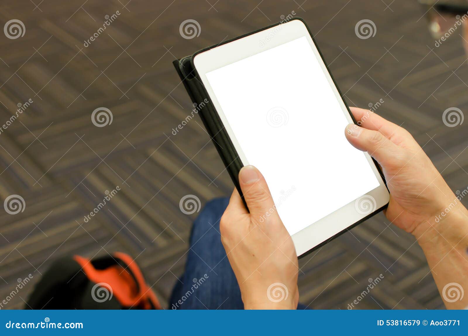 Tablet in hand stock image. Image of technology, touch - 53816579