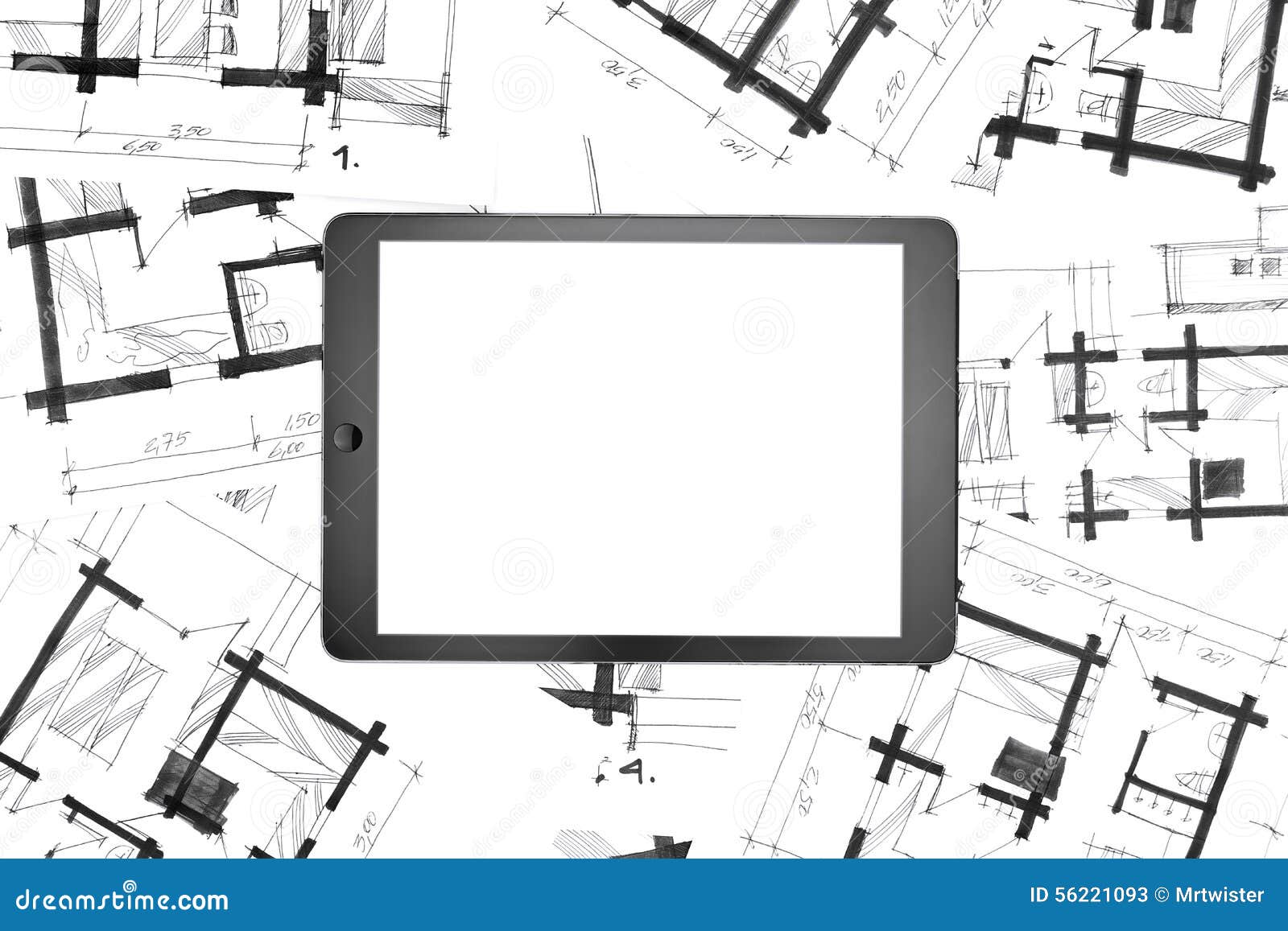 Tablet on Hand Drawing Sketches Stock Image - Image of sketch, paper ...