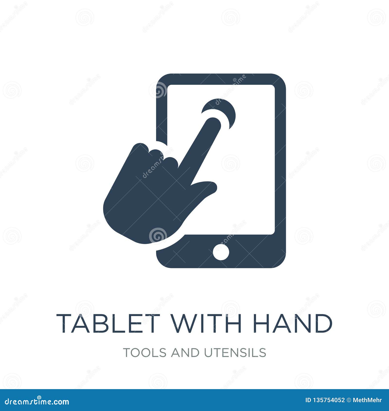 Tablet with Hand Icon in Trendy Design Style. Tablet with Hand Icon ...