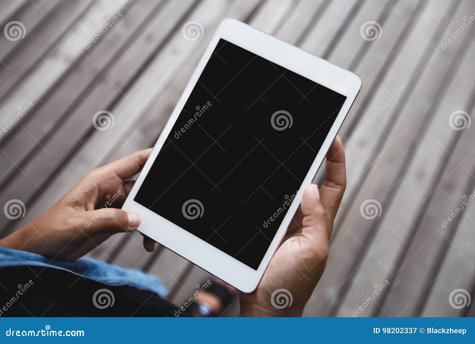 Tablet in Hand on Top Angle View Stock Image - Image of angle, side ...