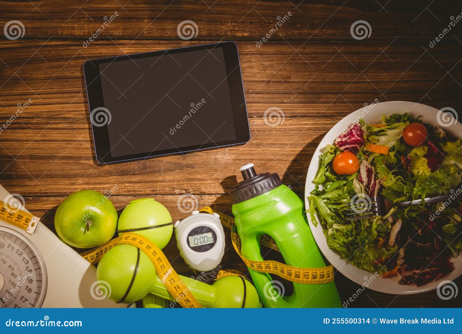 Tablet on Healthy Persons Table Stock Illustration - Illustration of ...