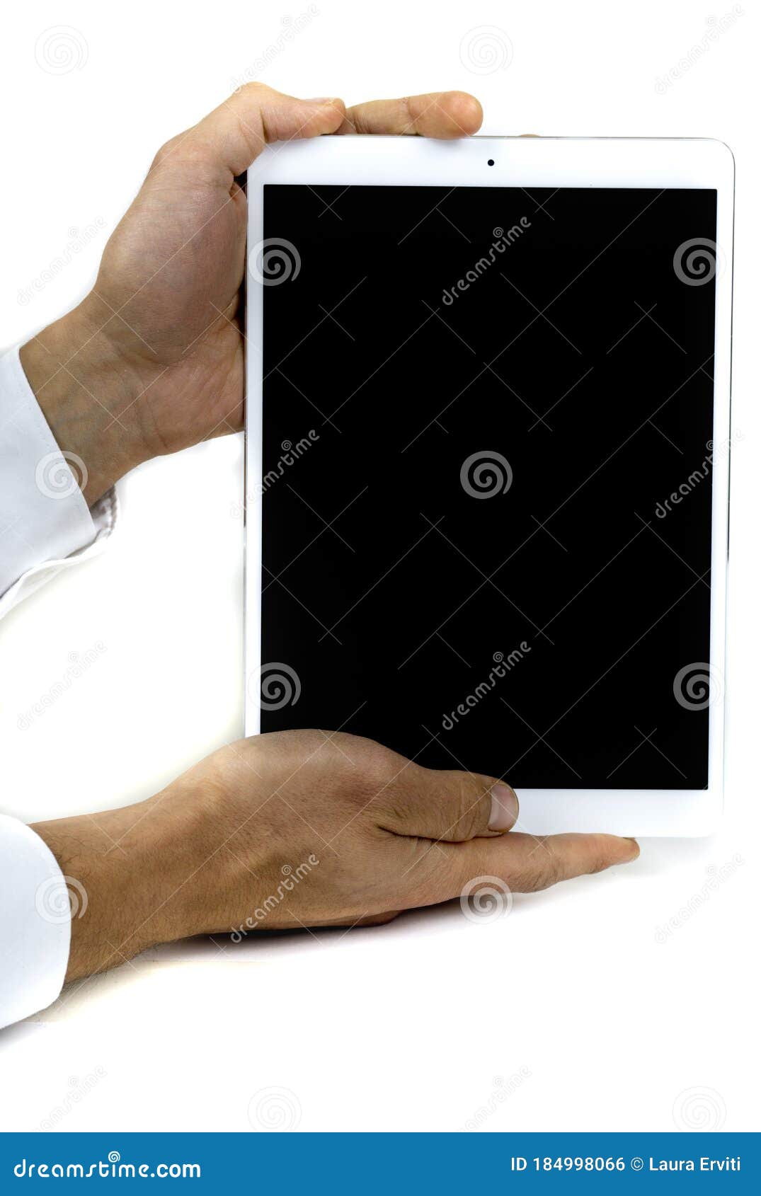 Tablet Held by Hands Bussiness Message Black Screen Stock Photo - Image ...
