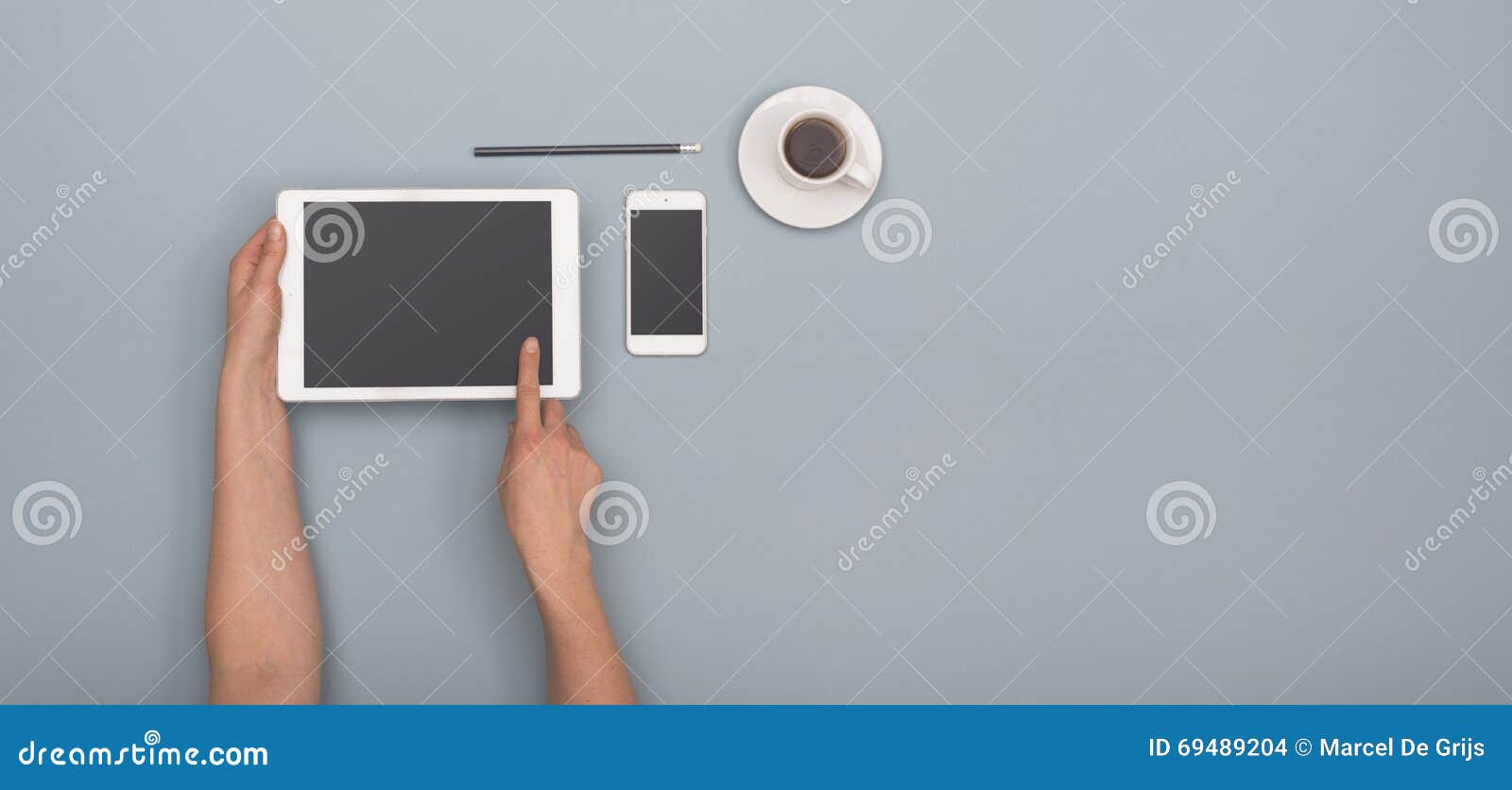 Tablet Header Image. Office Stuff, Workplace, Top View Royalty-Free ...
