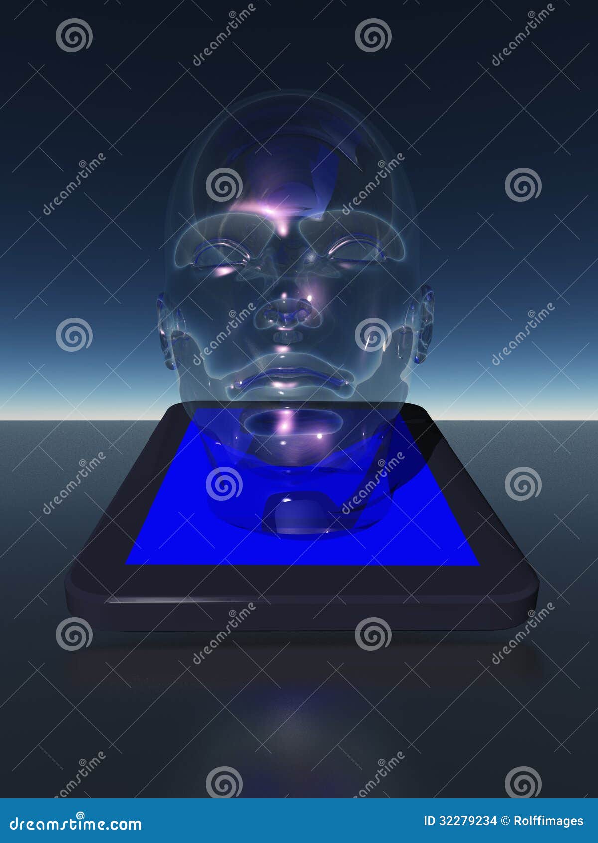 Tablet with human head stock illustration. Illustration of dream - 32279234