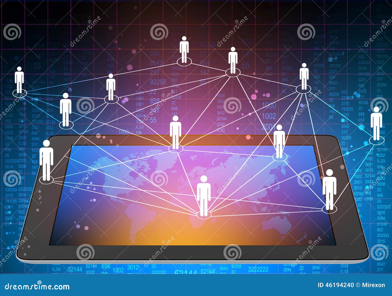 Tablet and Icons People Connect on Abstract Number Stock Illustration ...