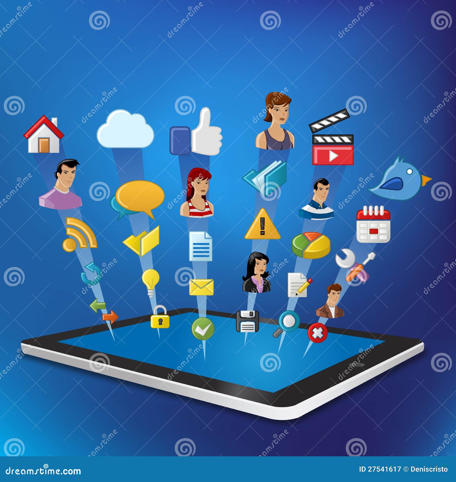 Tablet with Internet Icons Set Stock Vector - Illustration of book ...