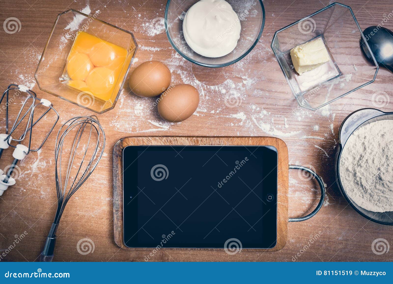 Tablet in the kitchen stock image. Image of preparation - 81151519