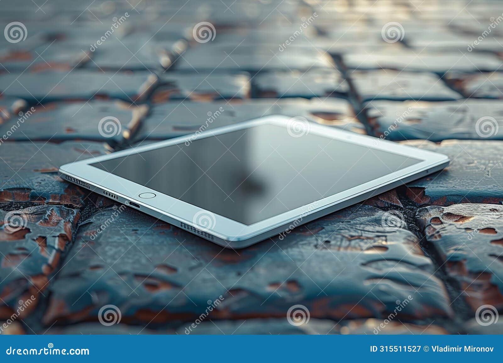 A Tablet is Laying on a Brick Floor Stock Image - Image of innovative ...