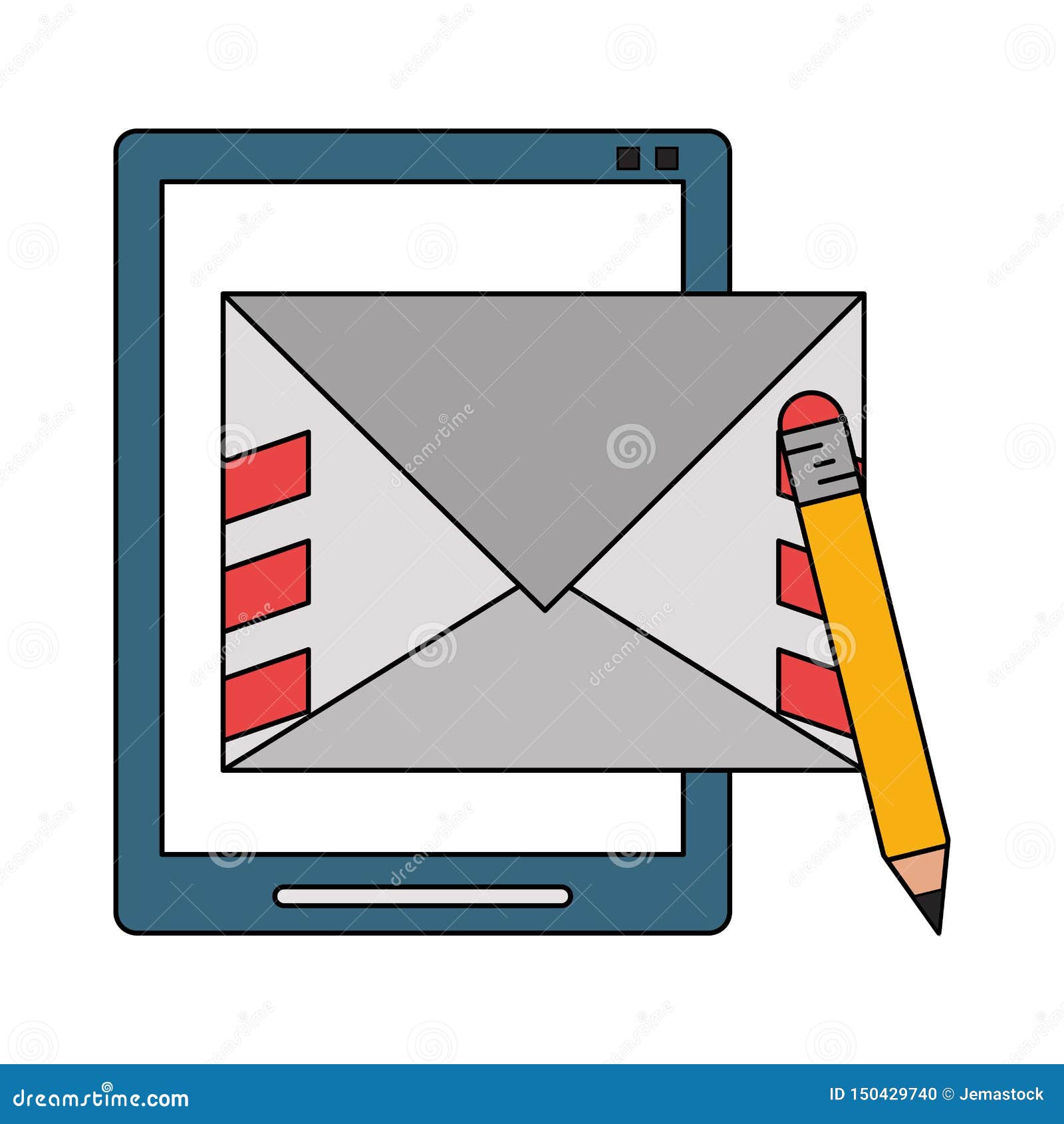 Tablet and Letter with Pencil Symbol Stock Vector - Illustration of ...