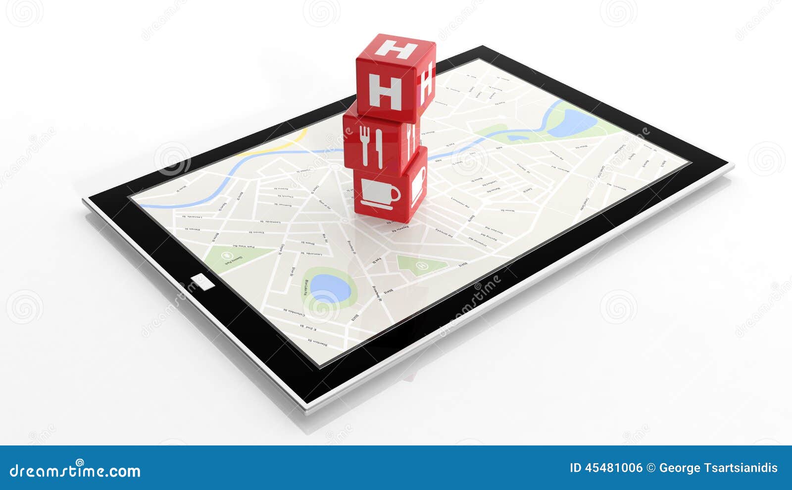 Tablet with map on screen stock illustration. Illustration of point ...