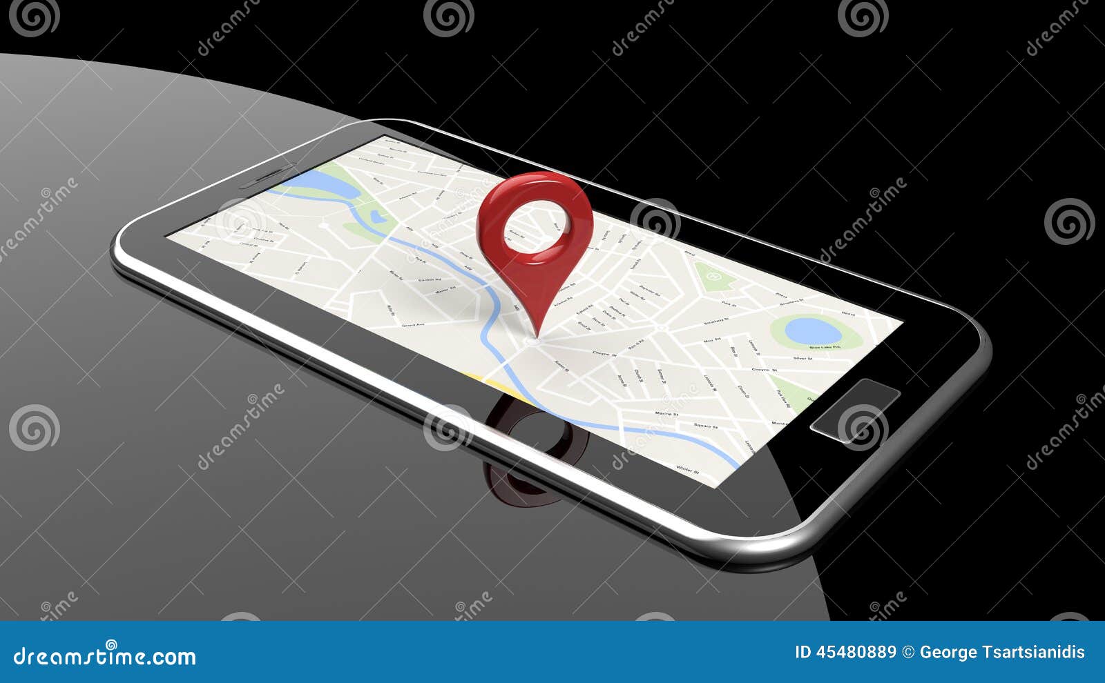Tablet with map on screen stock illustration. Illustration of screen ...