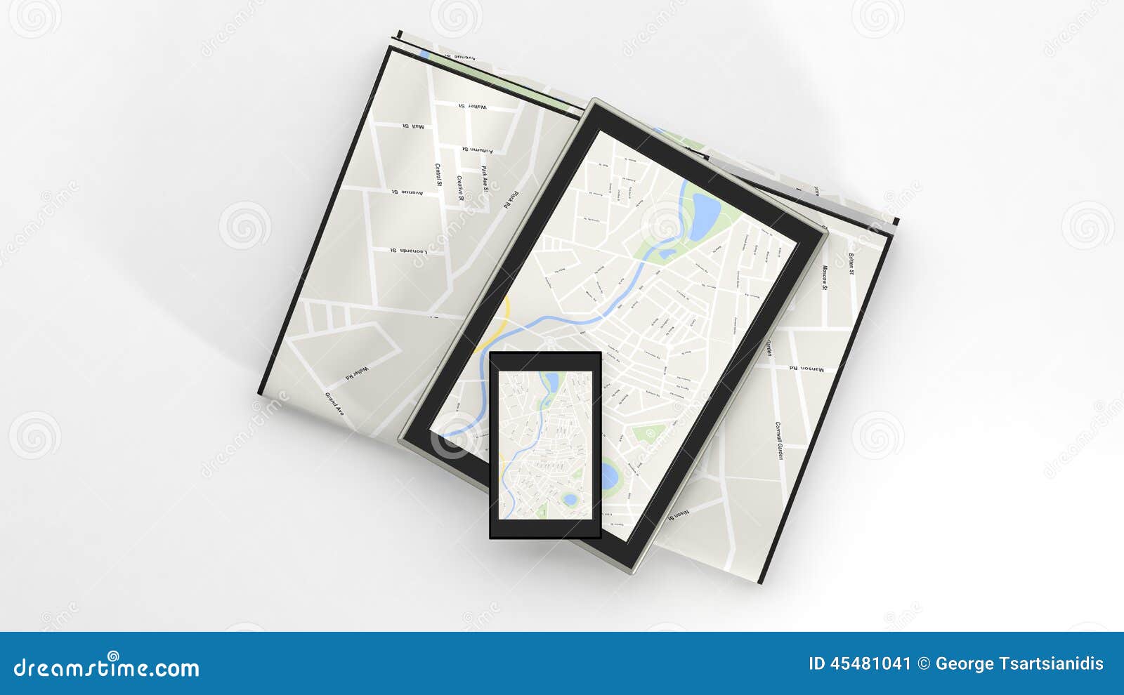 Tablet with map on screen stock illustration. Illustration of ...