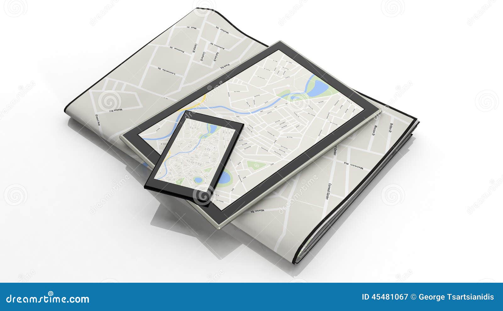 Tablet with map on screen stock illustration. Illustration of ...