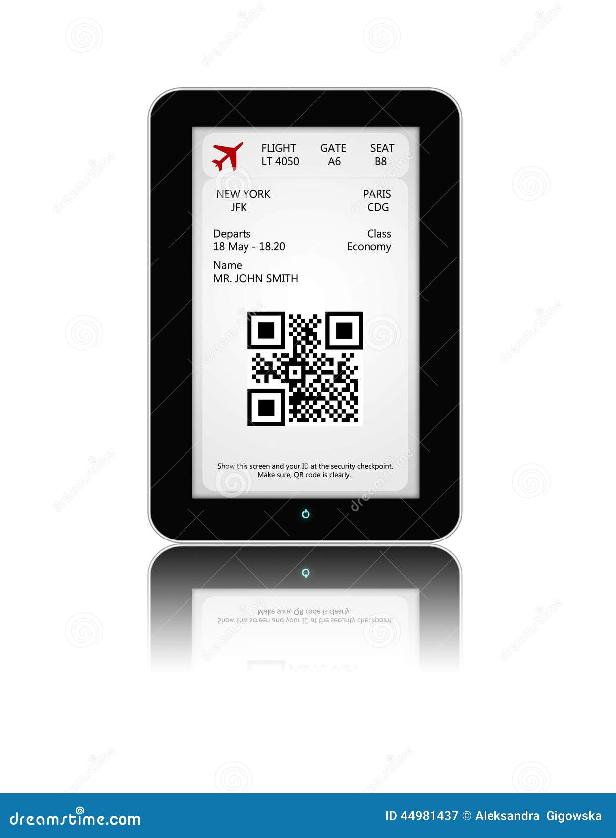 Mobile Boarding Pass. Vertical Aircraft E-ticket. Flight Ticket ...