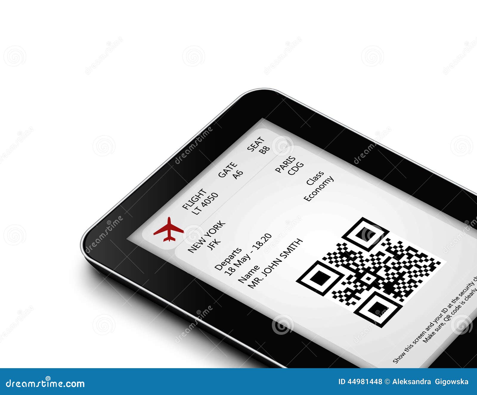 Tablet with Mobile Boarding Pass Over White Stock Illustration ...