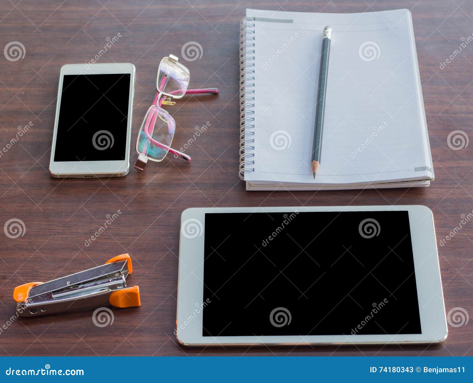 Tablet and Mobile,notebook with Pencils. Stock Image - Image of digital ...