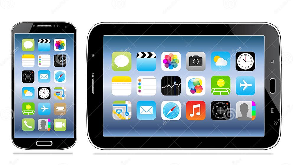 Tablet and Mobile Phone with Icon on Screen Stock Vector - Illustration ...