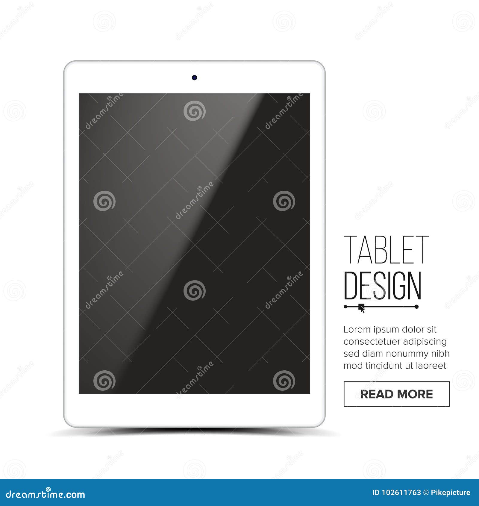 Tablet Mockup Design Vector. White Modern Trendy Touch Screen Tablet ...