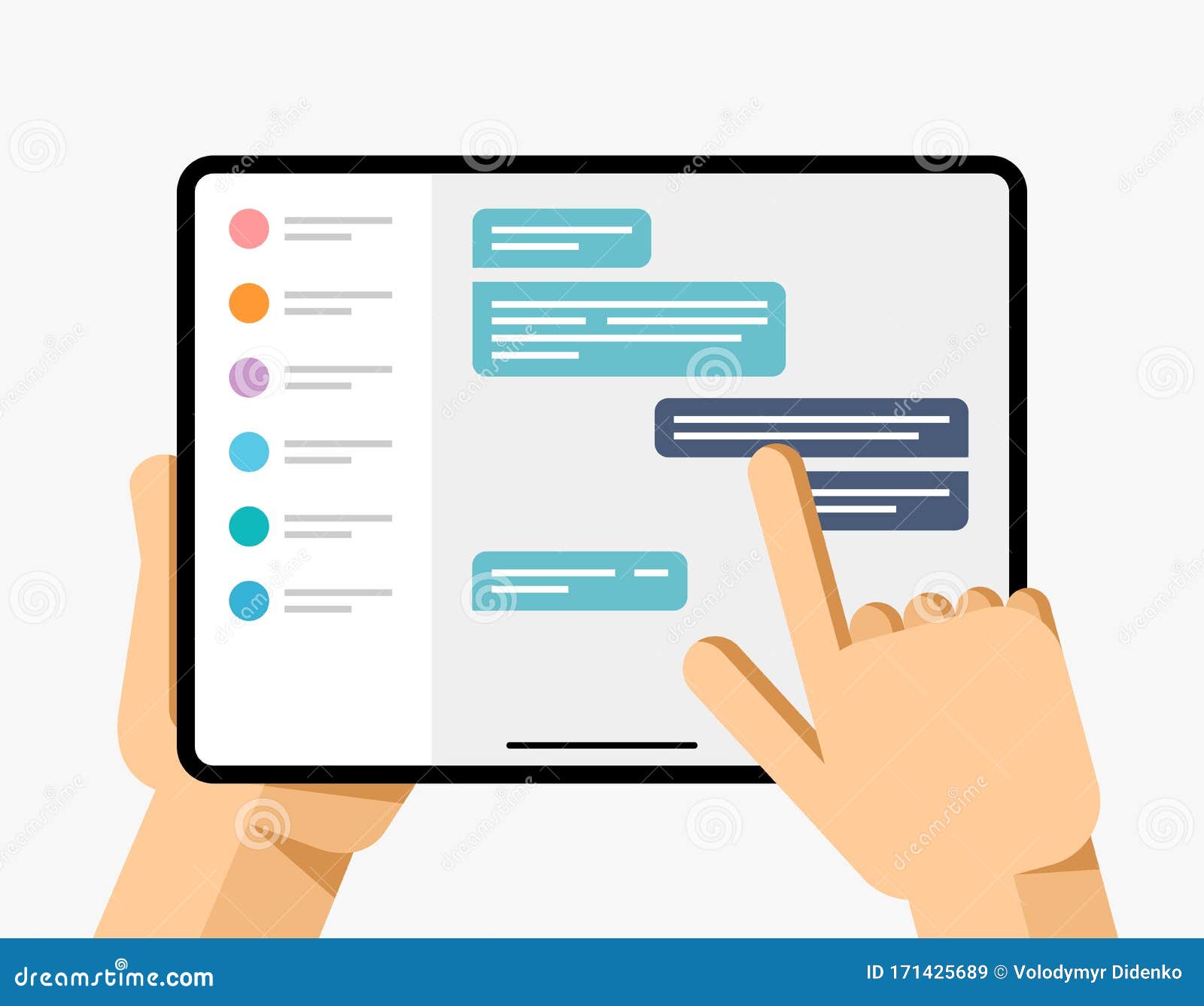 Tablet Mockup in Human Hand. Chat Messenger Texting Application. User ...
