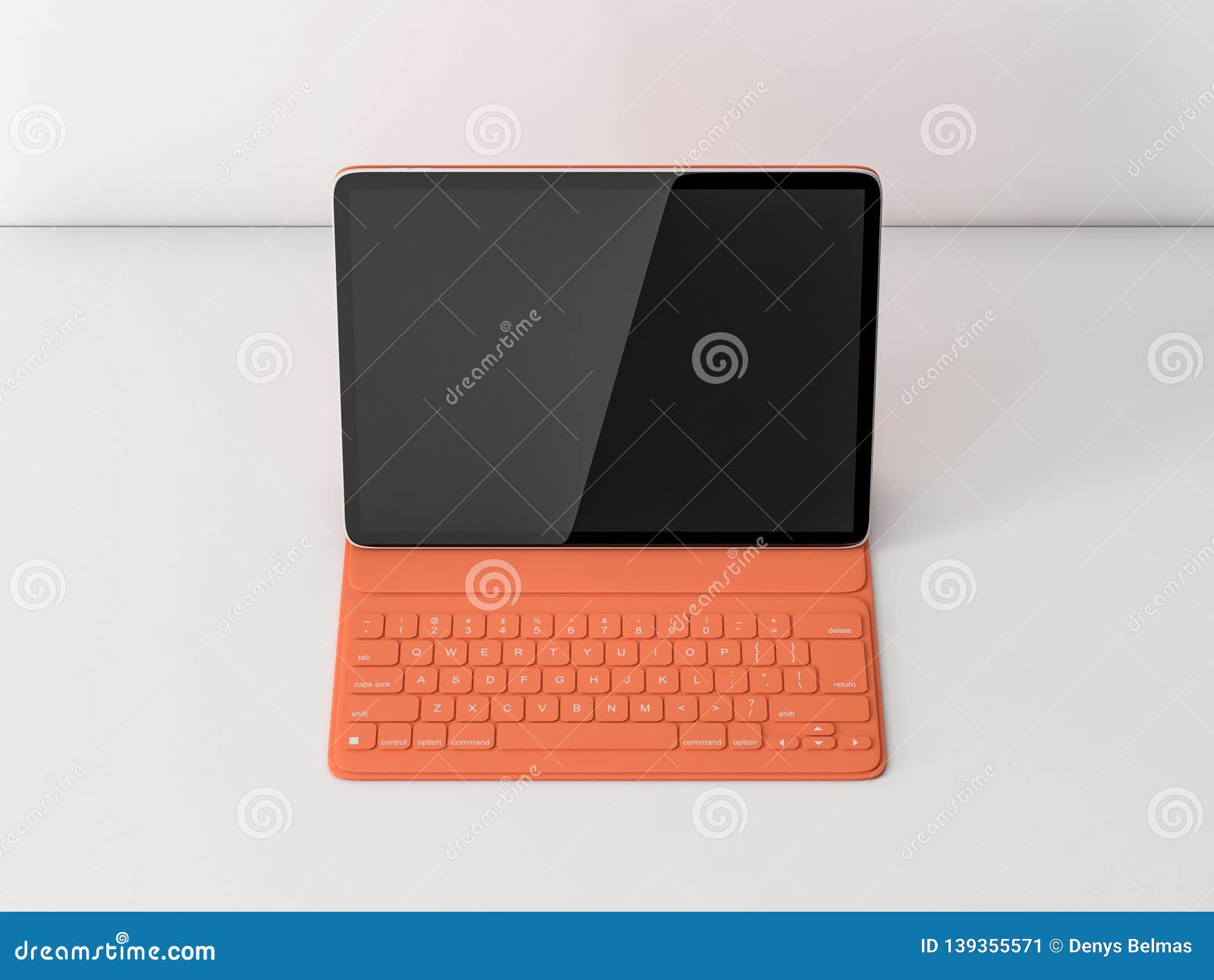 Tablet Mockup with Orange Keyboard Case on White Shelf Stock ...
