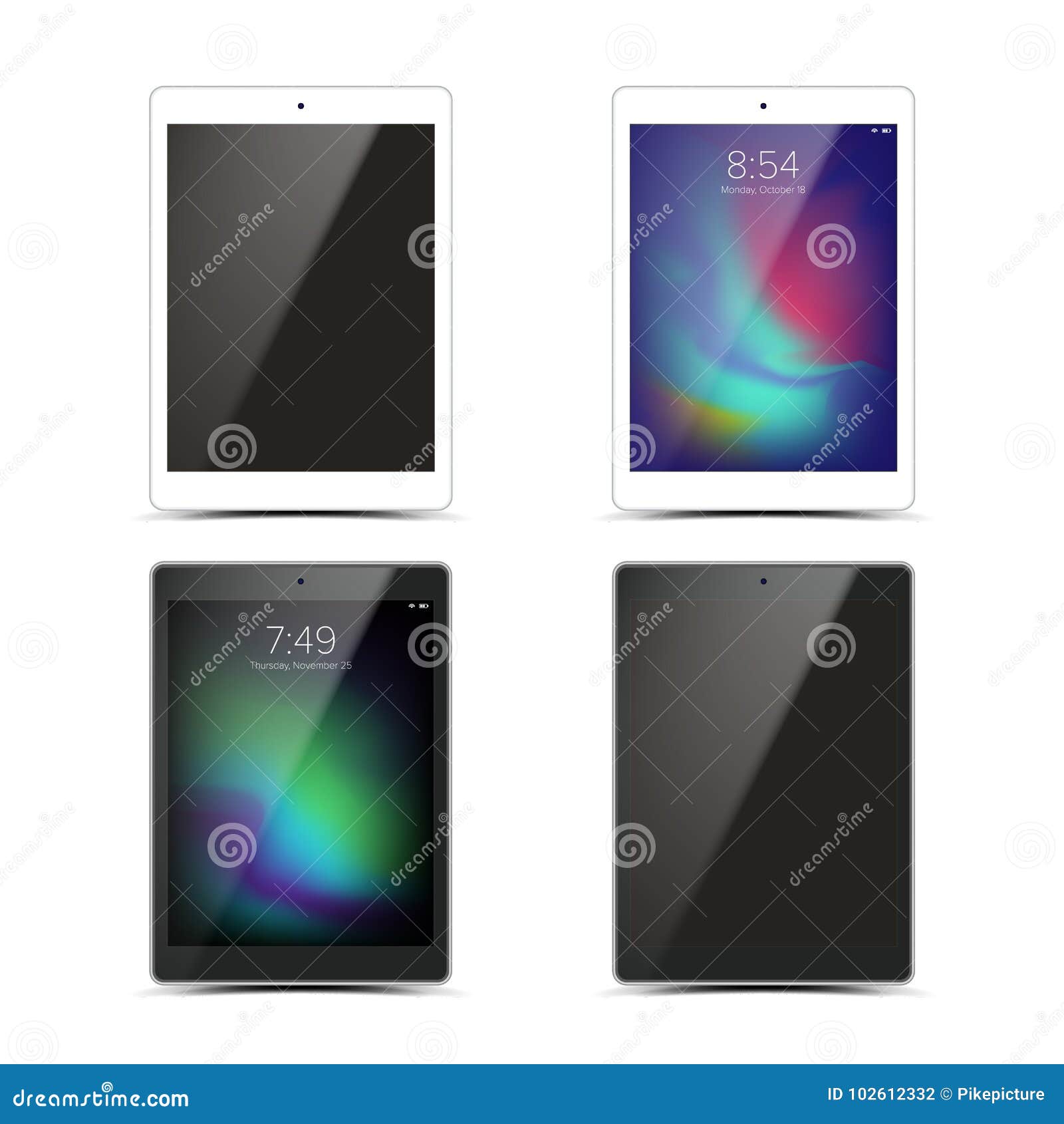 Tablet Mockup Set Design Vector. Black and White Modern Trendy Ouch ...