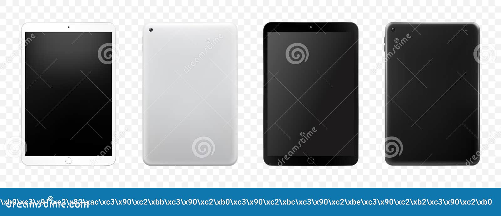 Tablet Mockup Set, Isolated on White. Black Tablet and White Colour ...