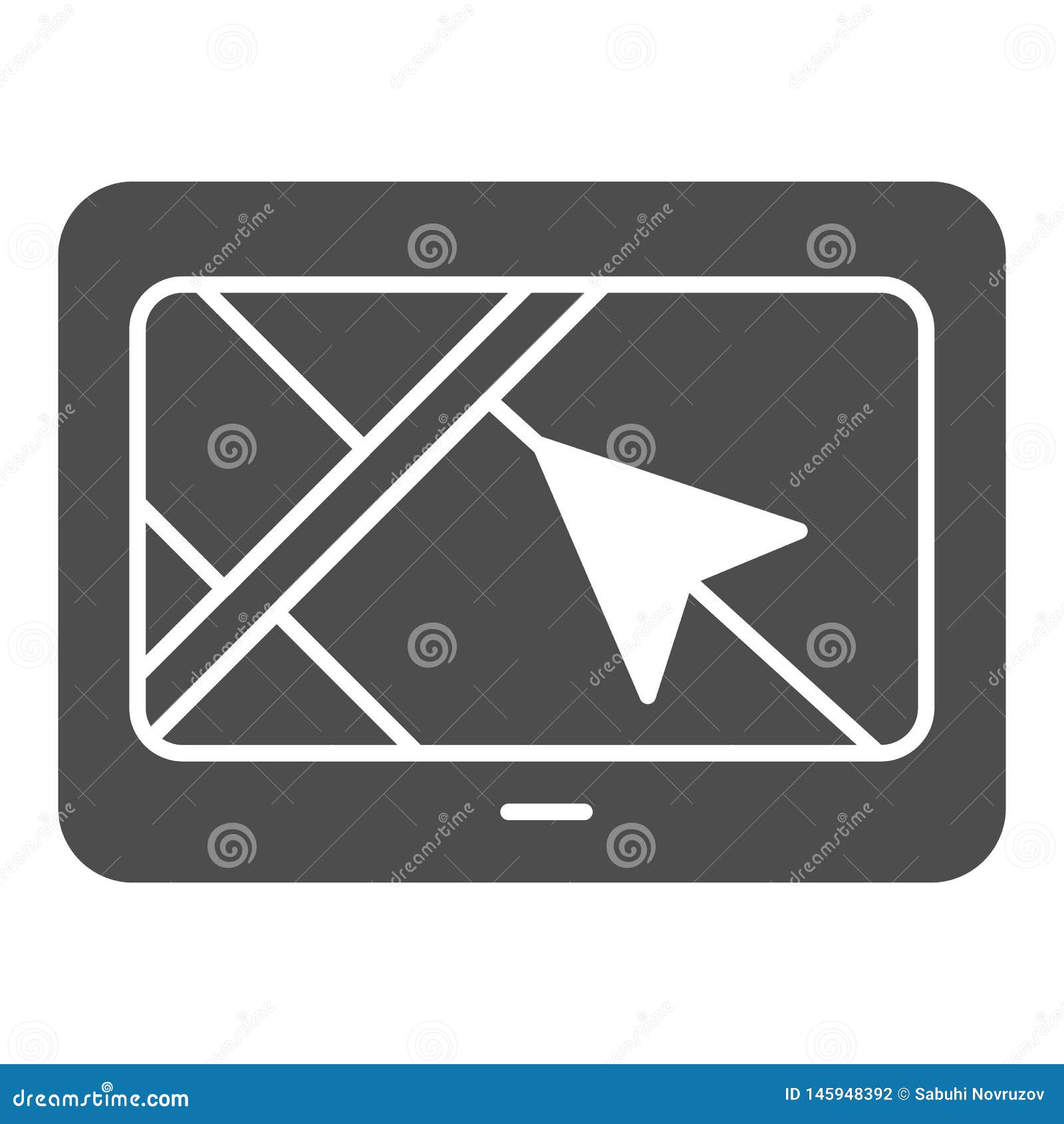 Tablet with Navigation Arrow Solid Icon. Gps App Vector Illustration ...