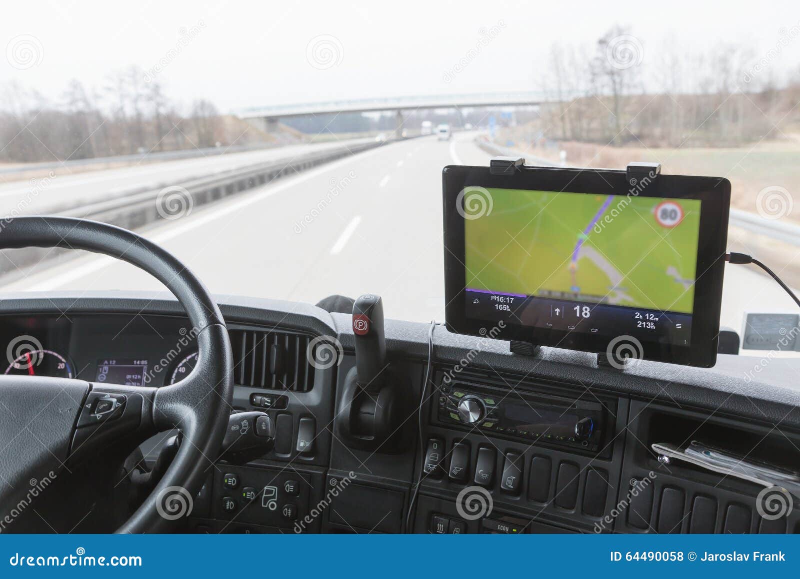 Tablet with Navigation in Truck Cabin during Drive Stock Photo - Image ...