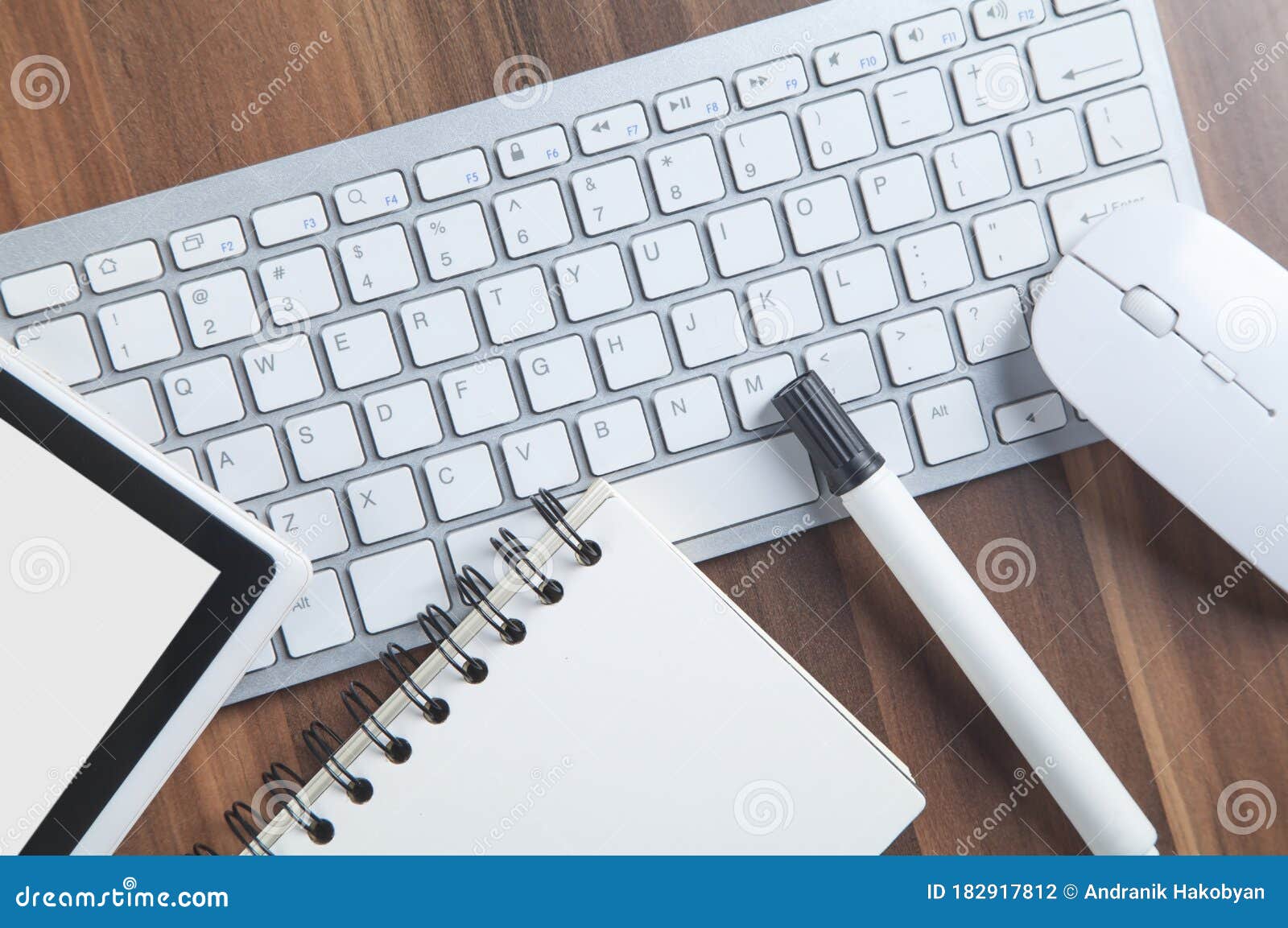 Tablet, Notepad, Marker, Computer Mouse and Keyboard Stock Photo ...
